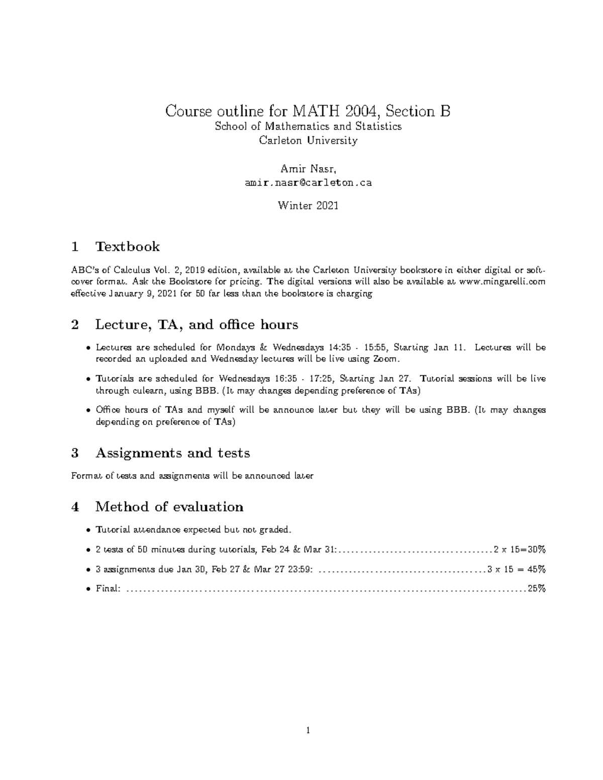 MATH 2004 COURSE OUTLINE - Course outline for MATH 2004, Section B ...