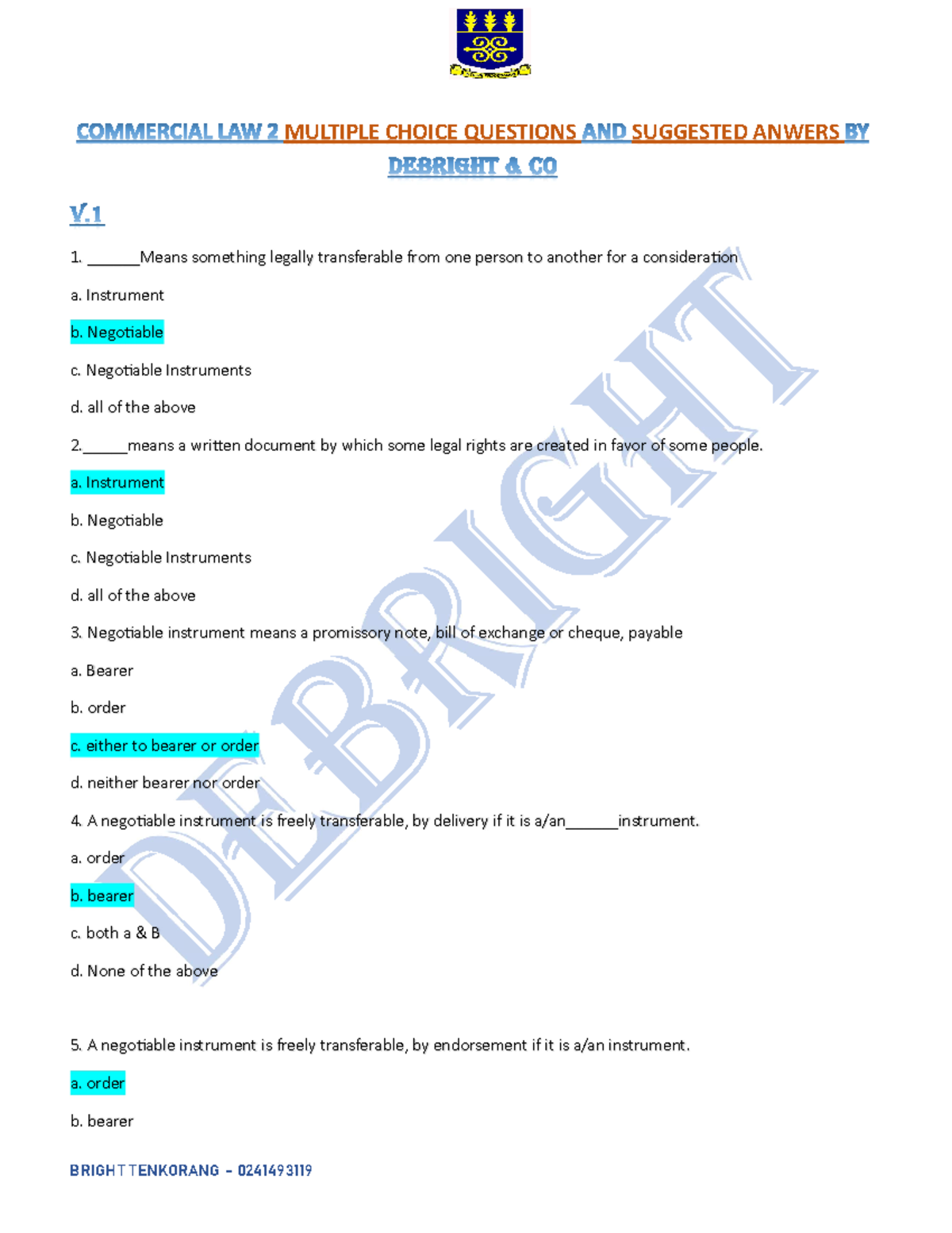 Commercial LAW 2 Multiple Choice Questions & Answers - MULTIPLE CHOICE ...