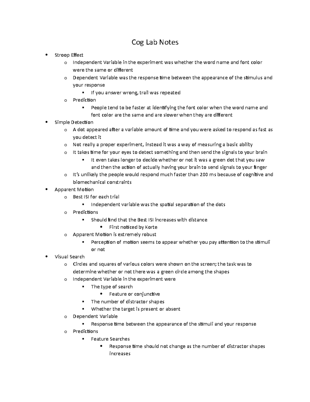 Cog Lab Notes - Cognitive Psychology - Cog Lab Notes Stroop Effect o ...