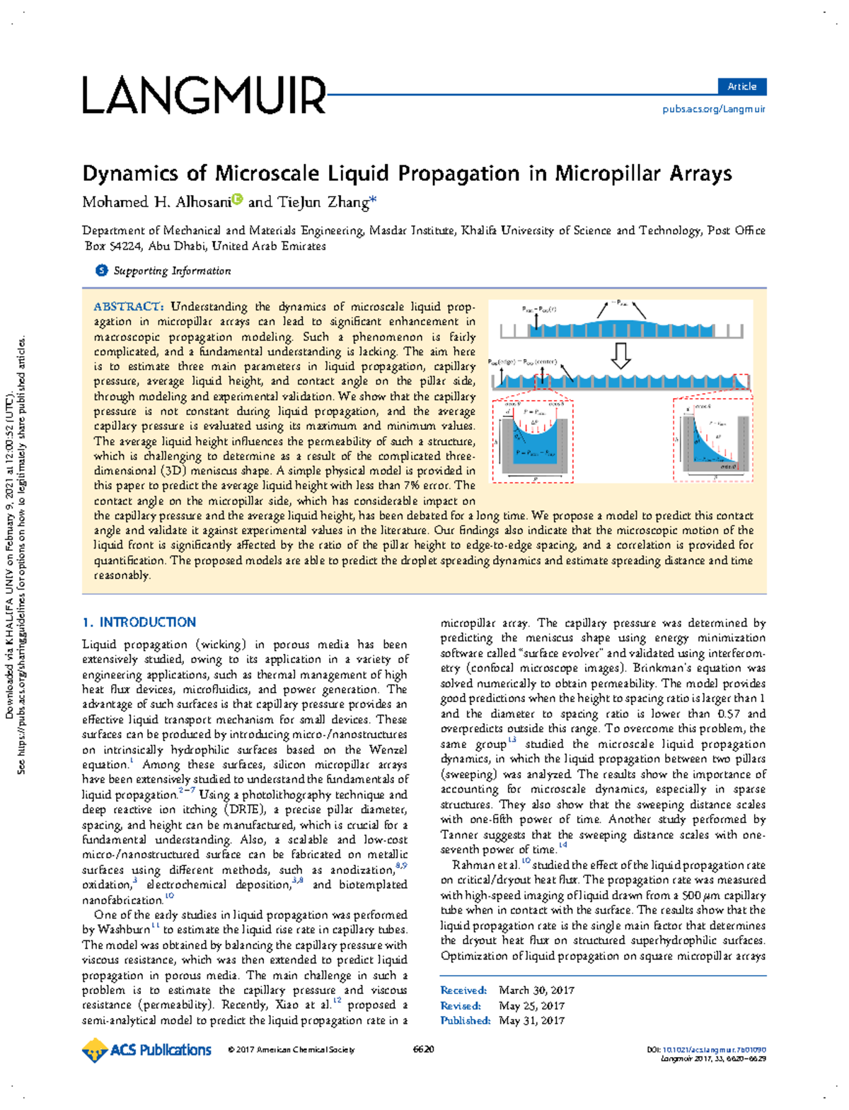 Dynamics of Microscale Liquid Propagation in Micropillar Arrays TJ ...