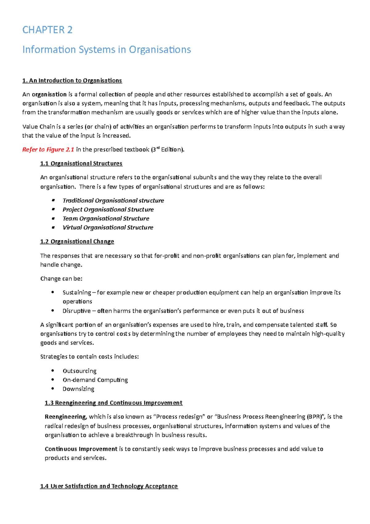 Chapter 2 for the INF1501 - CHAPTER 2 Information Systems in Organisations 1. An Introduction to ...