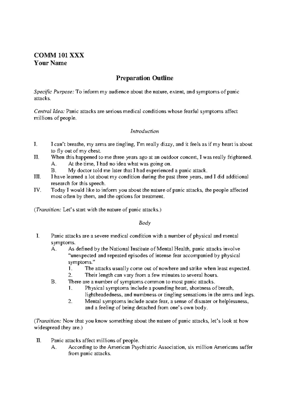 Hc Sample Speech Preparation Outline - COMM 101 XXX Your Name ...