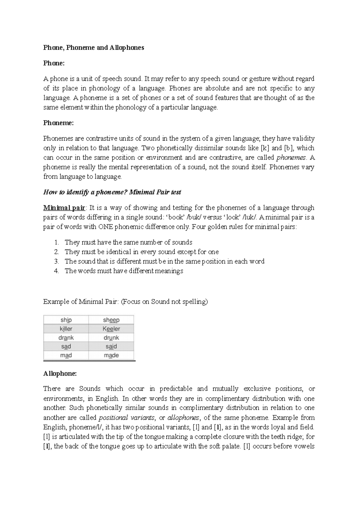Phoneme and Allophones - Phone, Phoneme and Allophones Phone: A phone ...