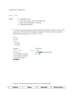 Seatwork 2 - Assignment / Seatwork 2 Given the following scores of ...