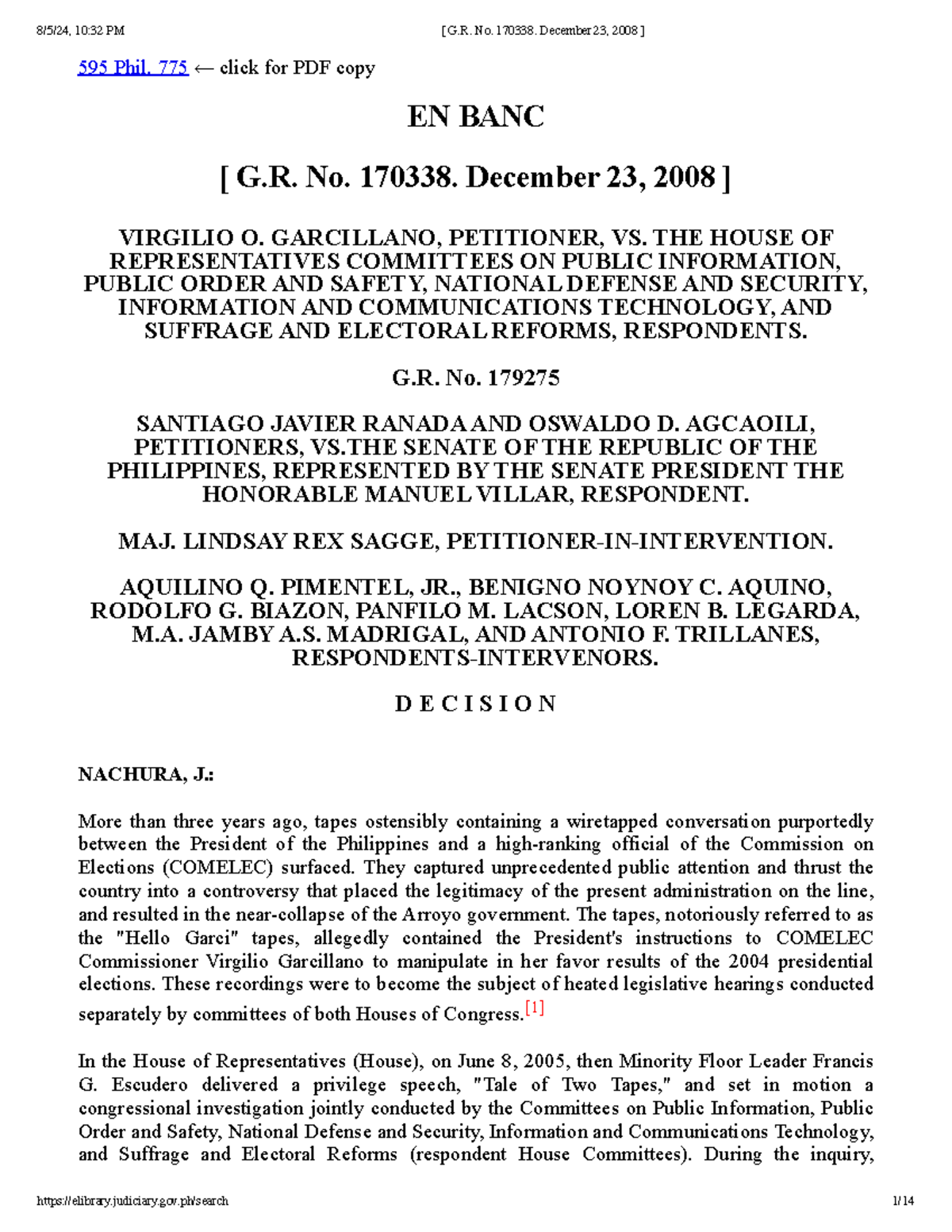 3. Garcillano v. House of Reps - 595 Phil. 775 ← click for PDF copy EN ...