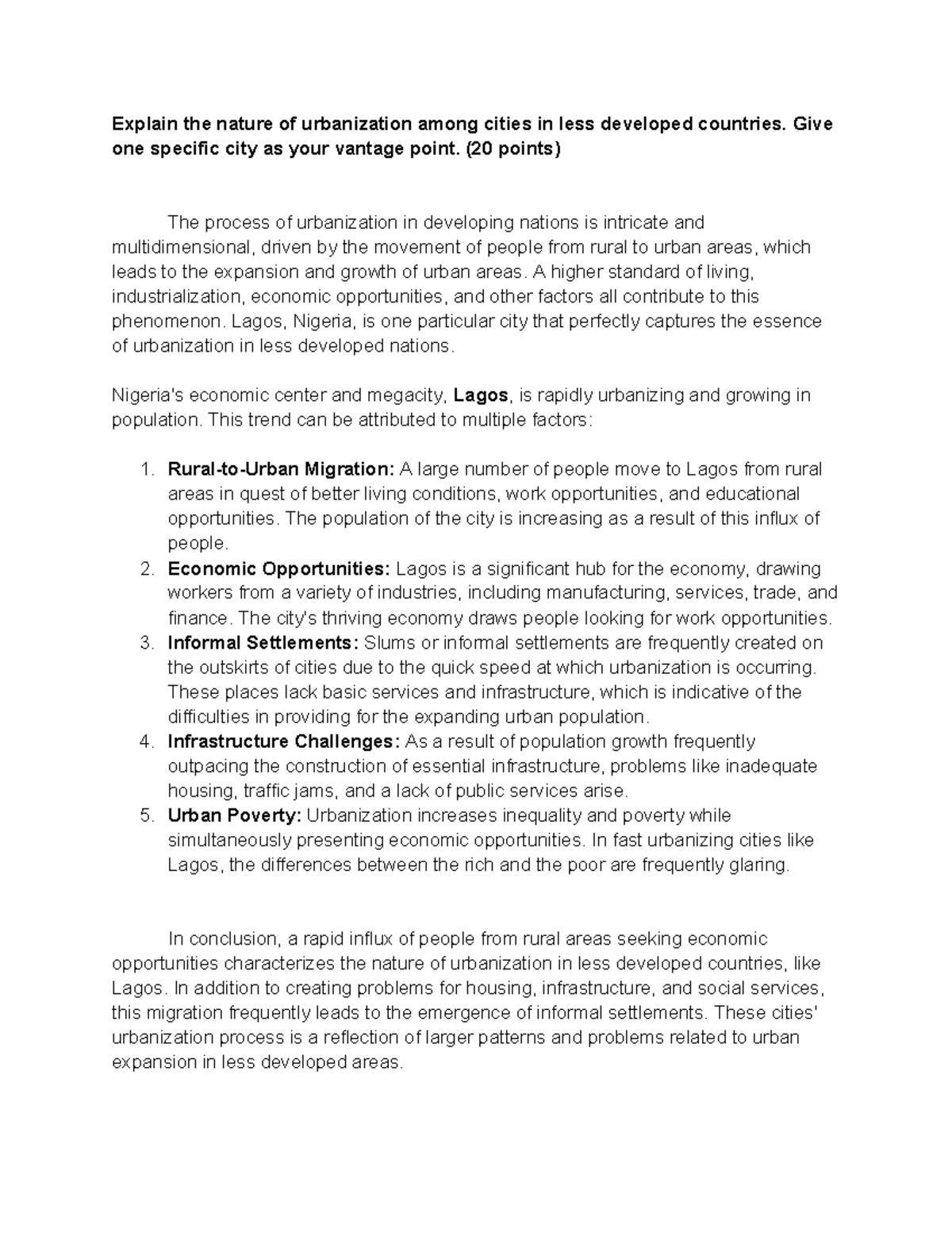 Module 7 Assignment 1 - Explain the nature of urbanization among cities ...