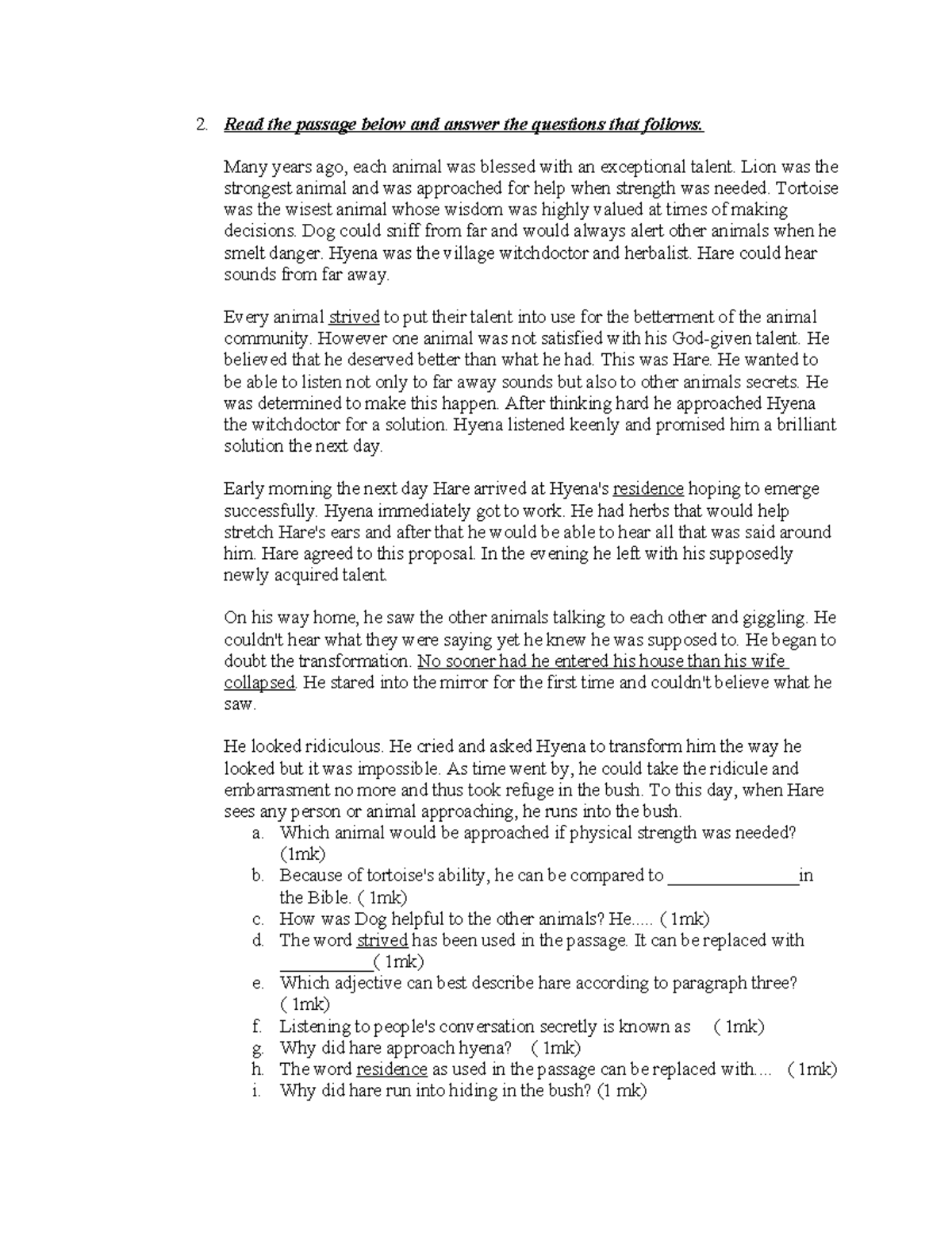 Grade 7 rat - Good for practice - Read the passage below and answer the ...