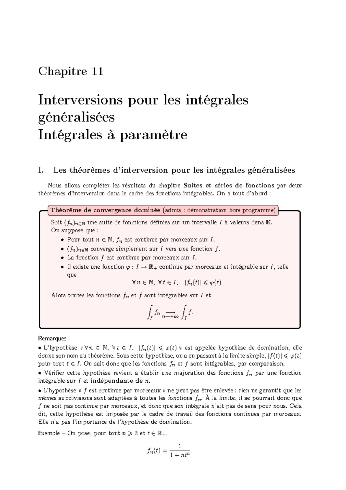 Interversions pour les integrales generalisees integrales a parametre ...