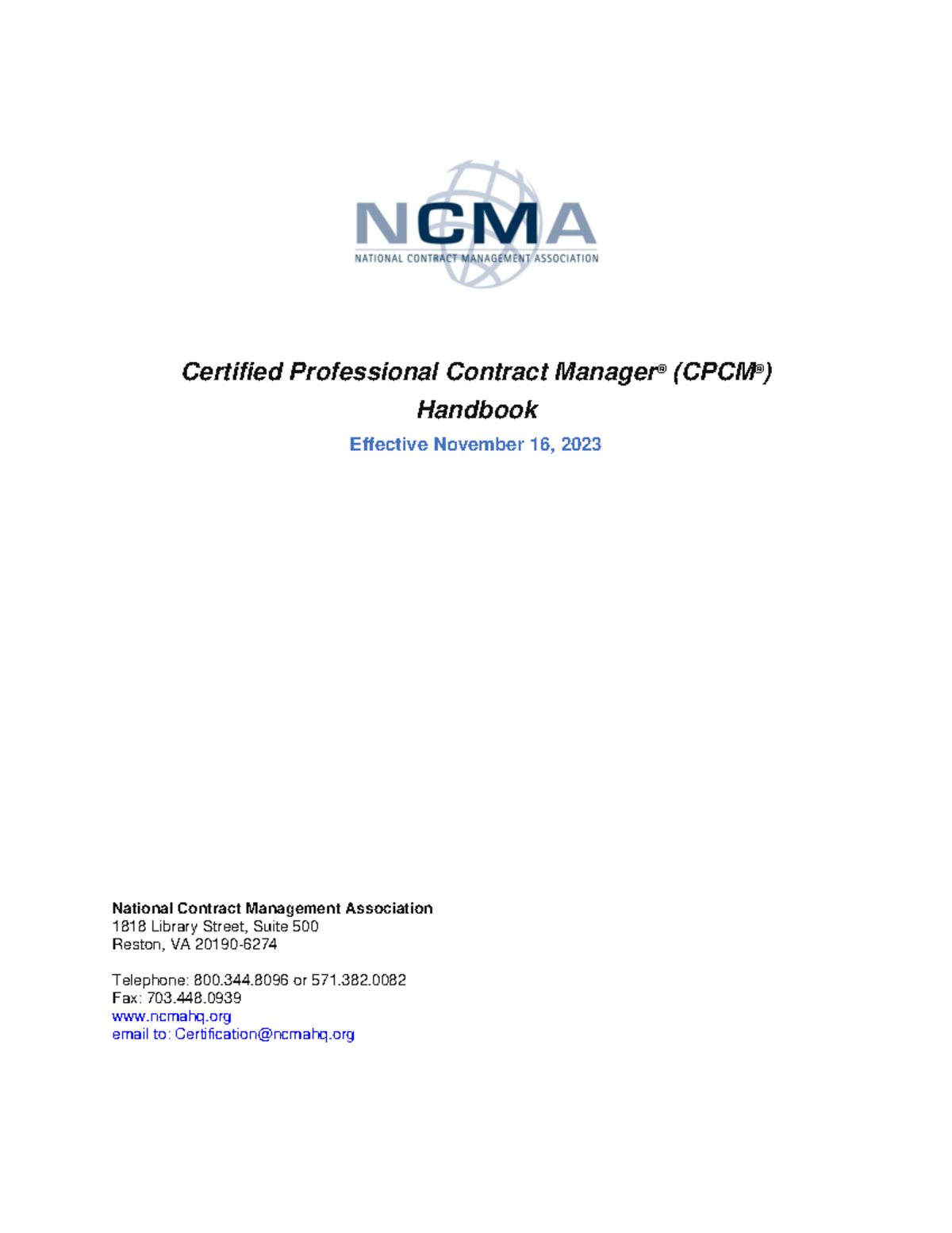 CPCM Handbook 11162023 - Certified Professional Contract Manager® (CPCM ...