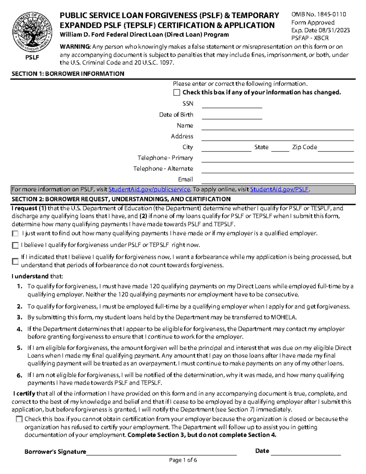 Public service application for forgiveness - PSLF PUBLIC SERVICE LOAN ...