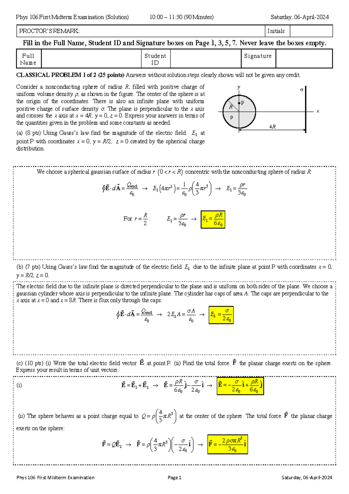 106 20232 MT1 A+B soln - MT1 solutions - PROCTOR’S REMARK: Initials Fill in the Full Name ...