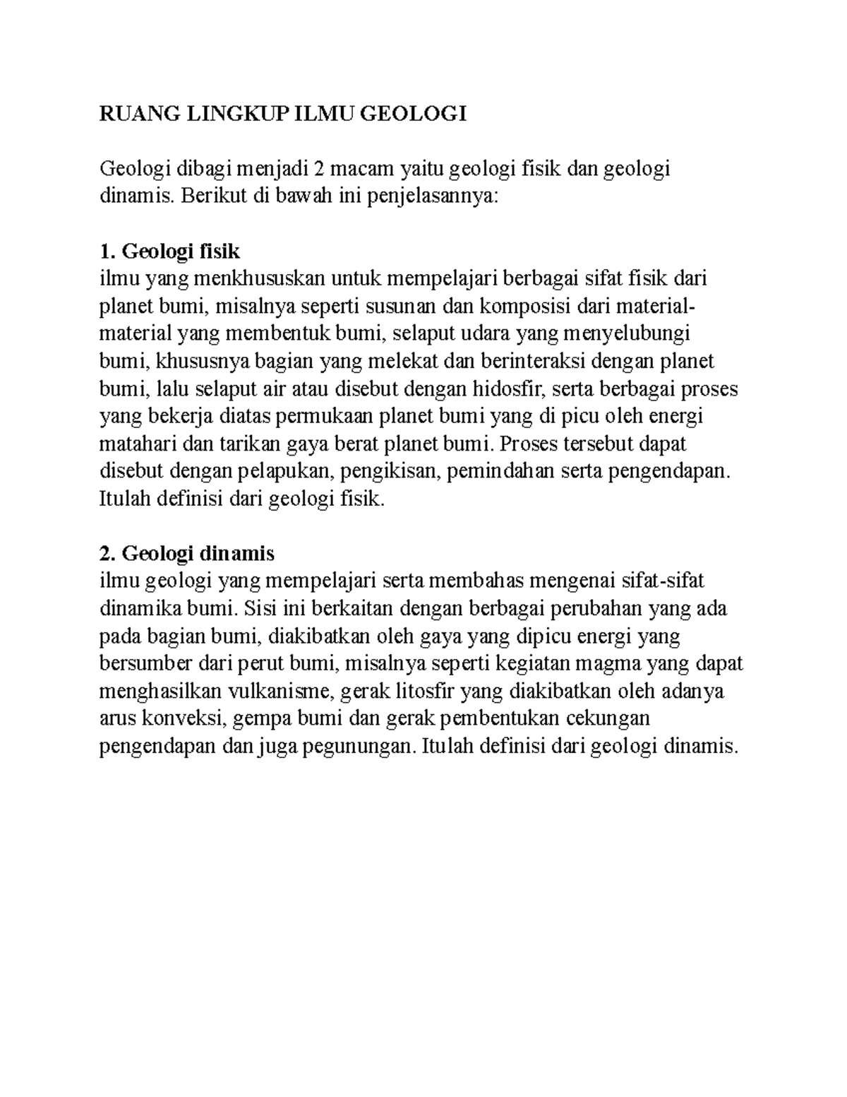 Ruang Lingkup Ilmu Geologi - RUANG LINGKUP ILMU GEOLOGI Geologi dibagi ...