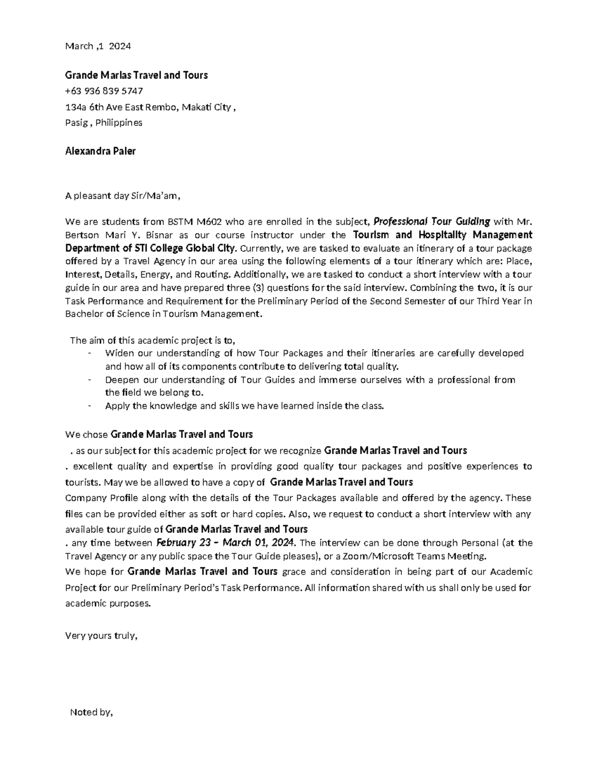 Request-Letter-for-Travel-Agency-1 - March ,1 2024 Grande Marias Travel ...