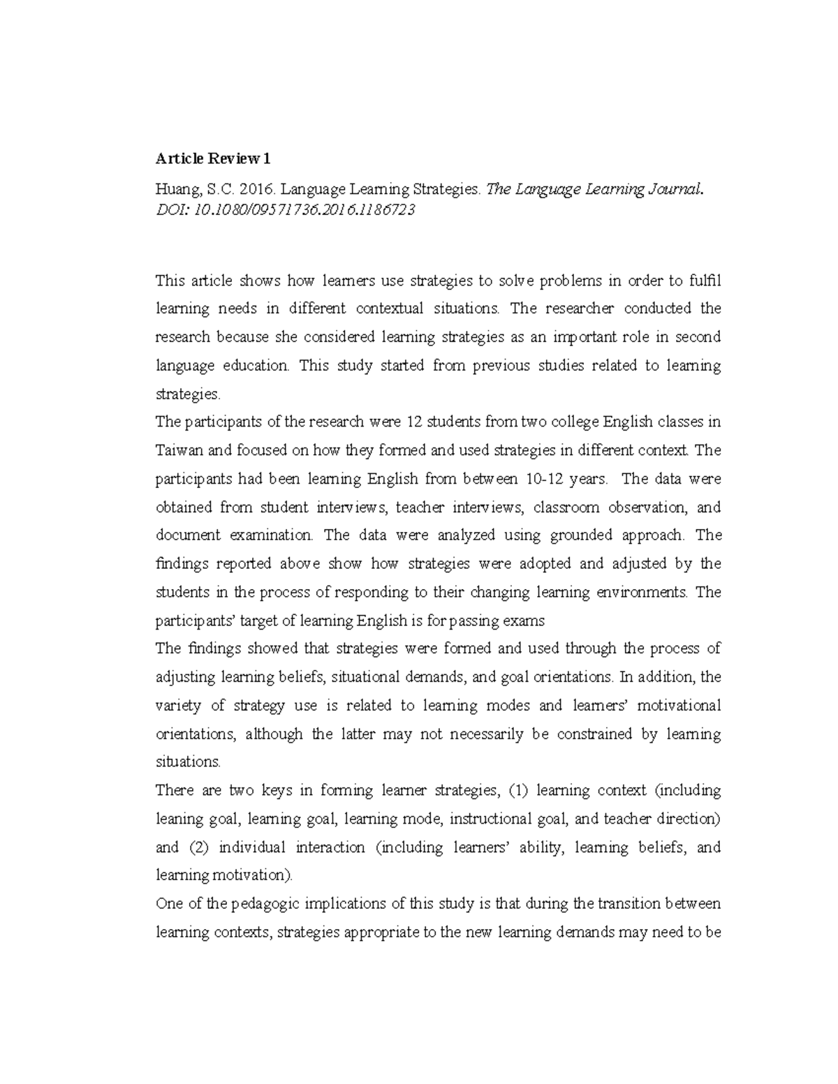 07 Article Review - Huang, S. 2016. Language Learning Strategies. The ...
