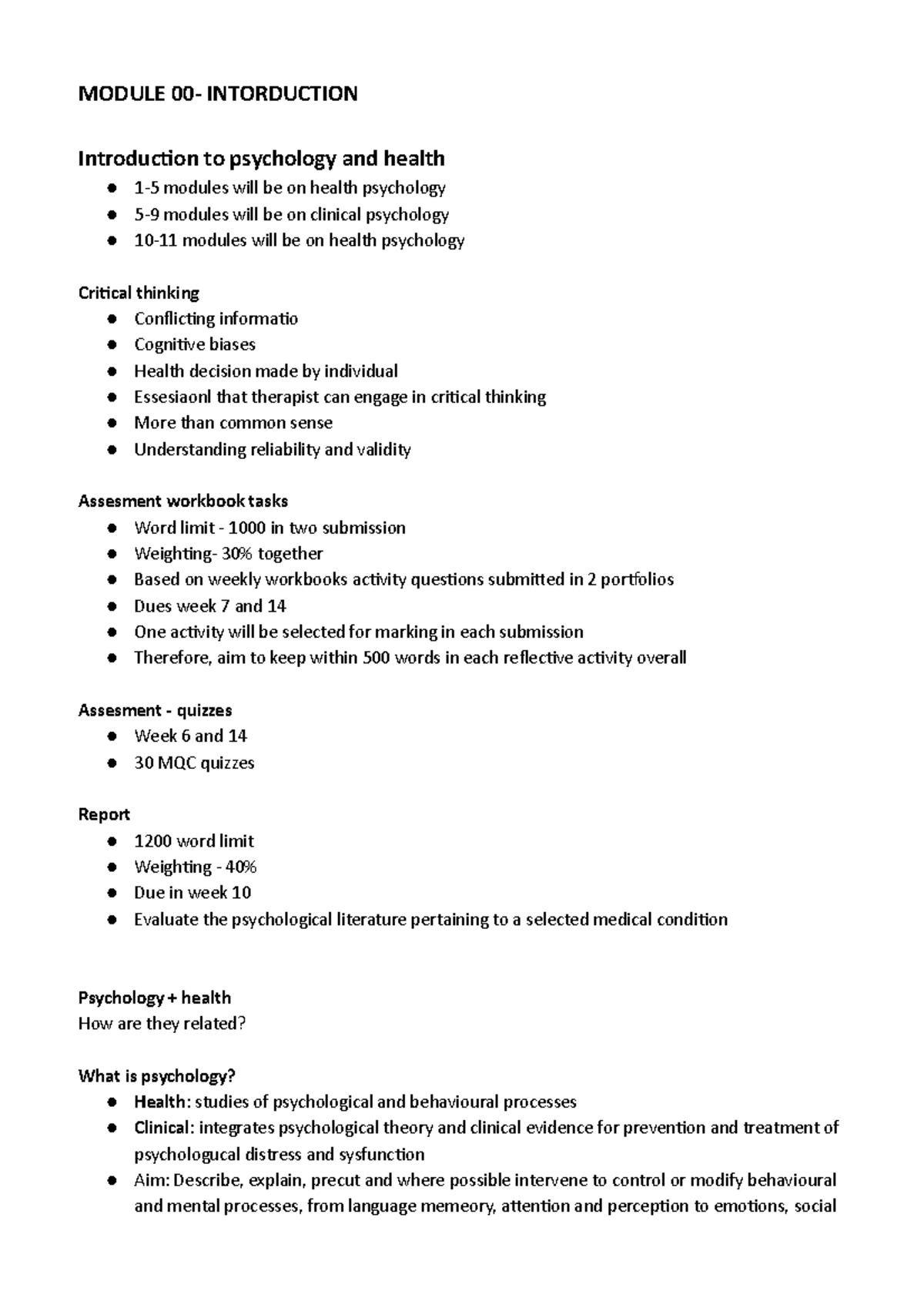 WEEK 1 - Module 00 - Intorduction - MODULE 00- INTORDUCTION Introduction to psychology and ...