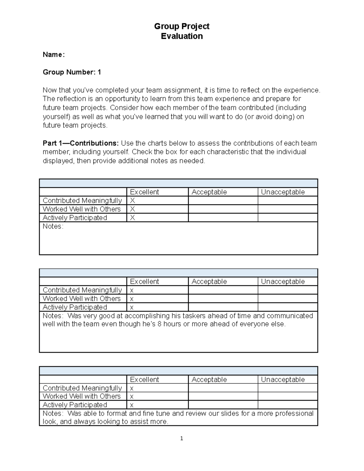 Unit 7 Group Project Reflection final - Group Project Evaluation Name ...