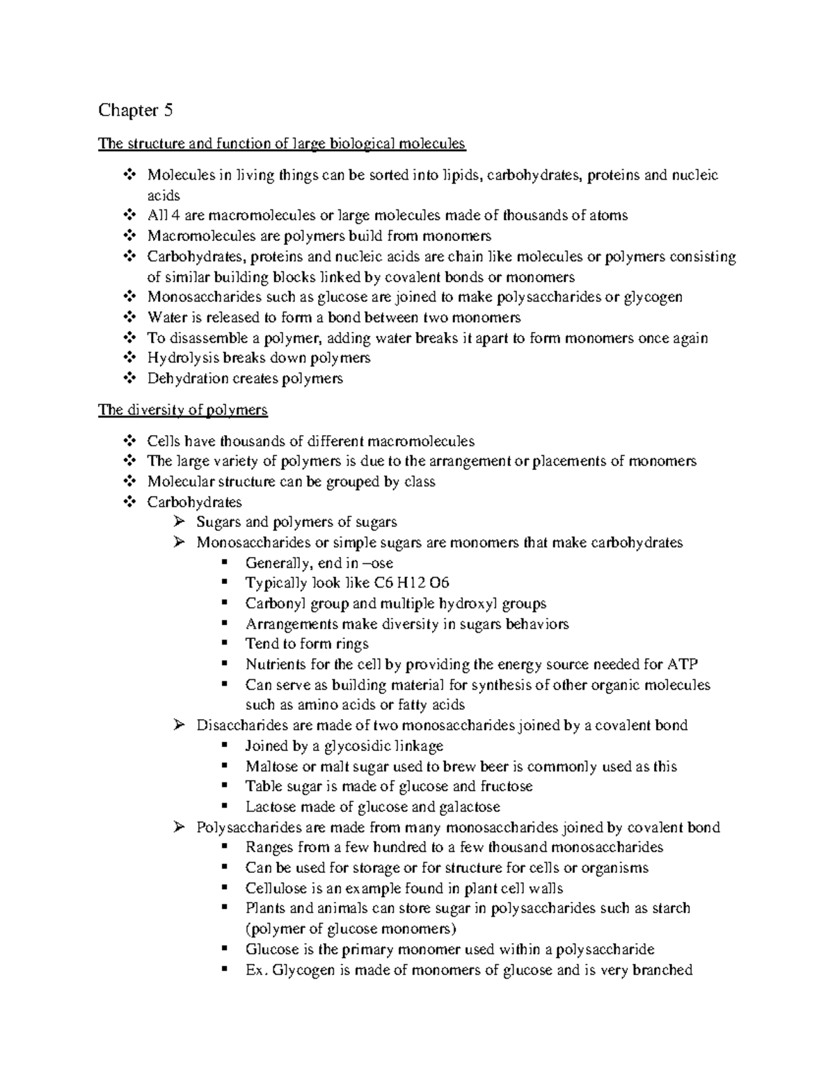 Chapter 5 - Chapter 5 The structure and function of large biological ...