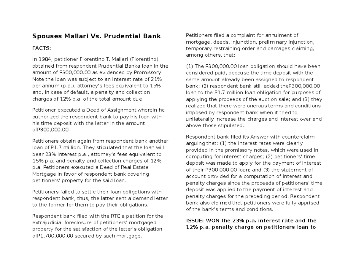 Pdfcoffee.com spouses-mallari-vs-prudential-bank-digest-pdf-free ...