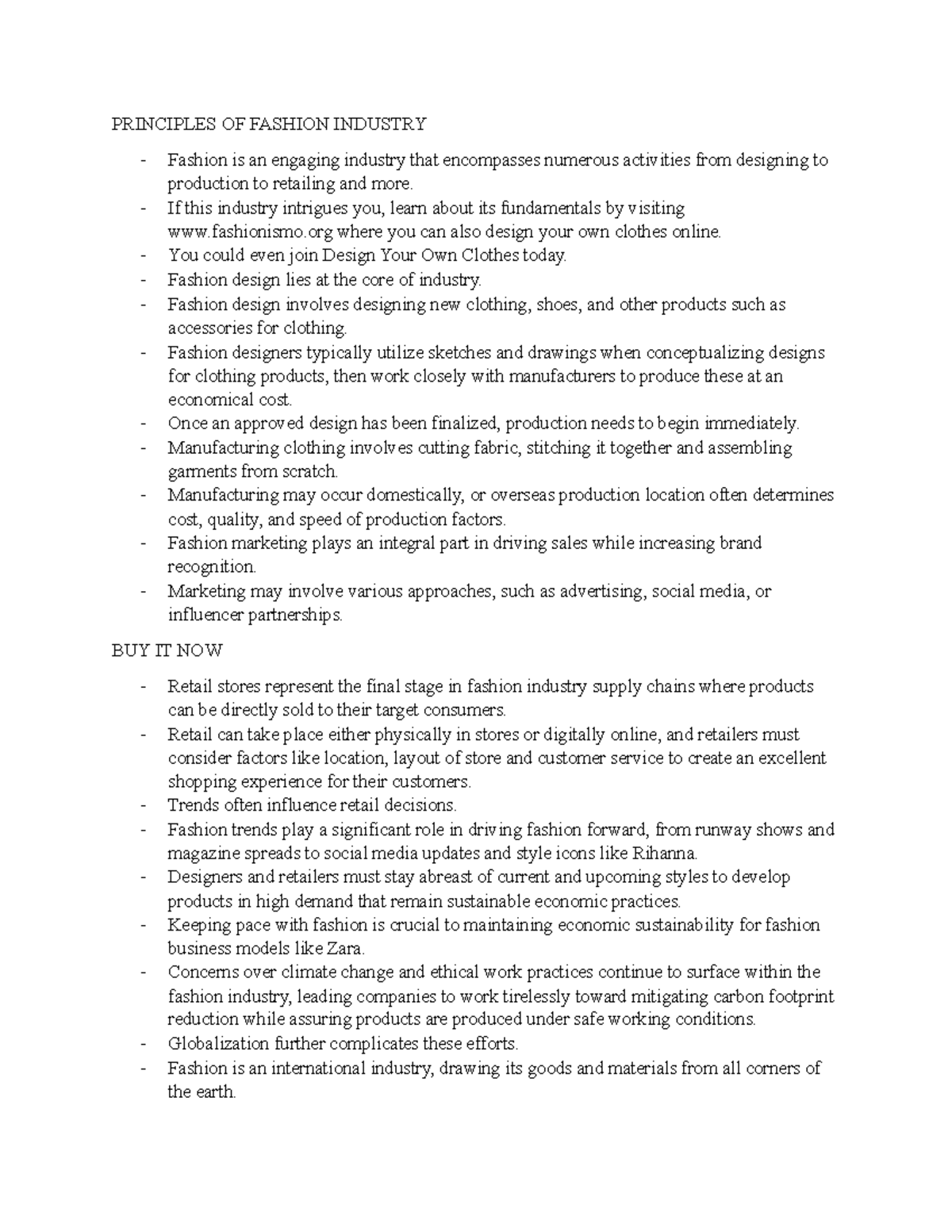 FTT 110 Notes 1 - global textile and fashion industry; an overview of ...