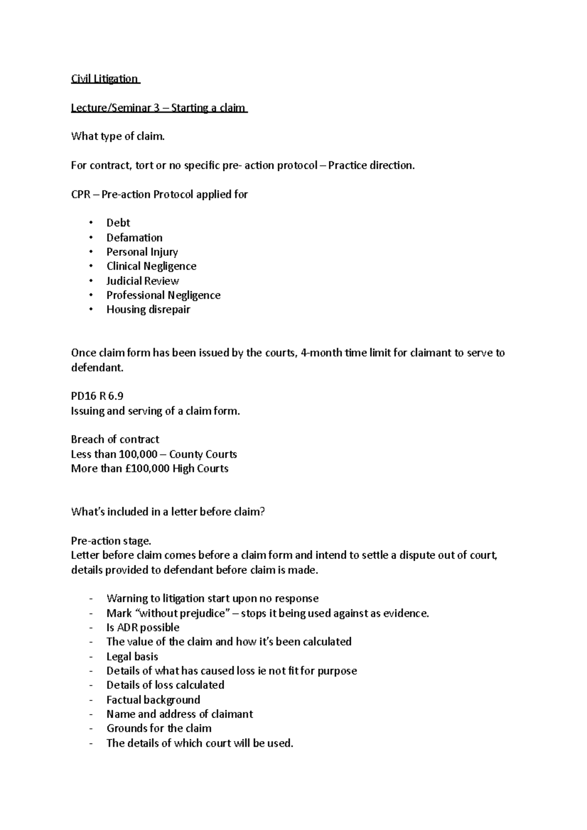 Civil Litigation S:3 - Civil Litigation Lecture/Seminar 3 – Starting a ...