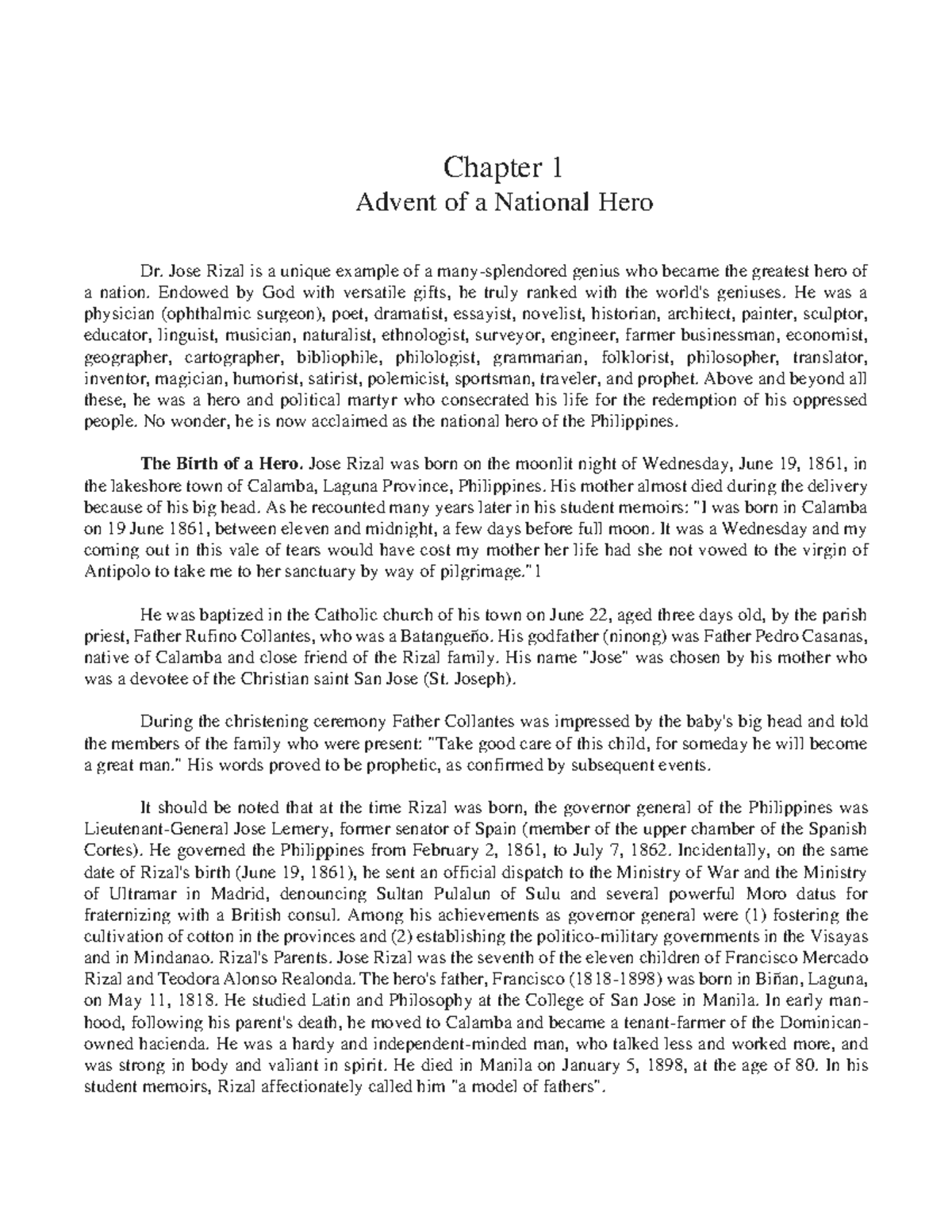 Reading Material - Chapter 1 Advent of a National Hero Dr. Jose Rizal ...