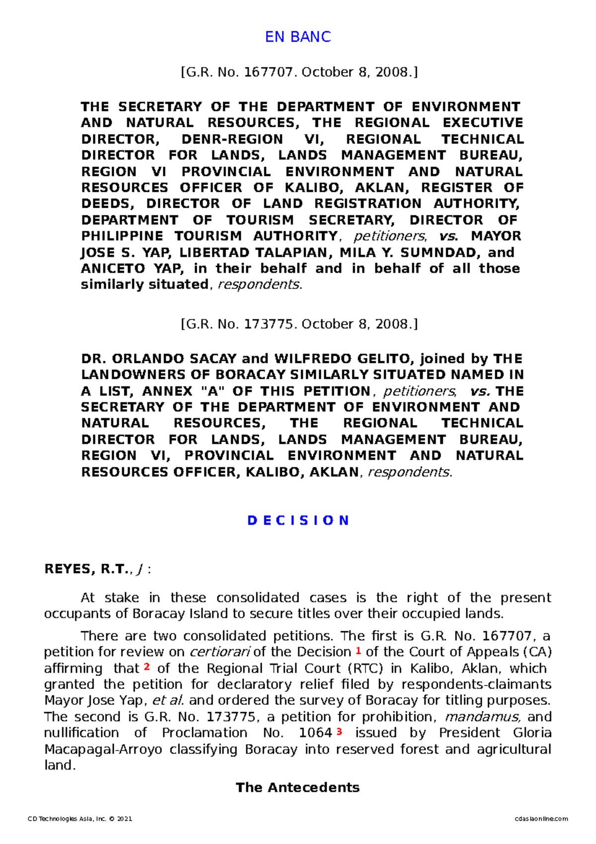 11 Sec of DENR v. Yap - Case about lands of the public domain. Under ...