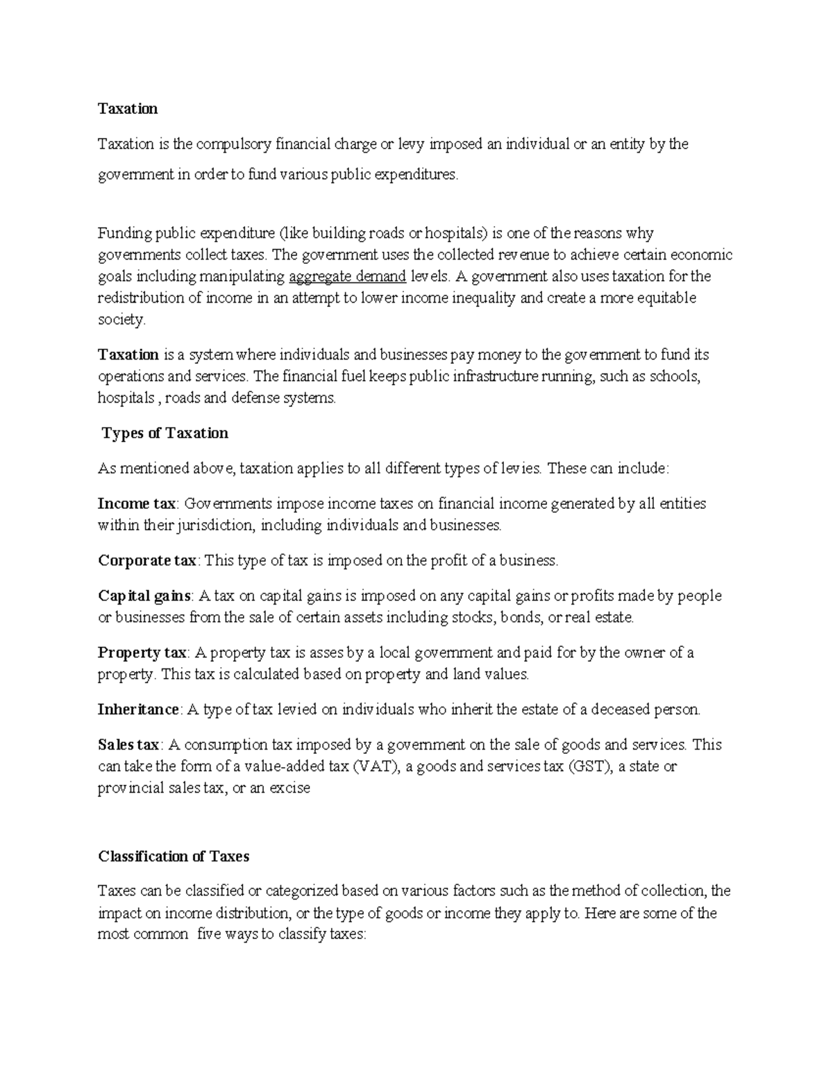 Taxation 1 - Taxation Taxation is the compulsory financial charge or ...
