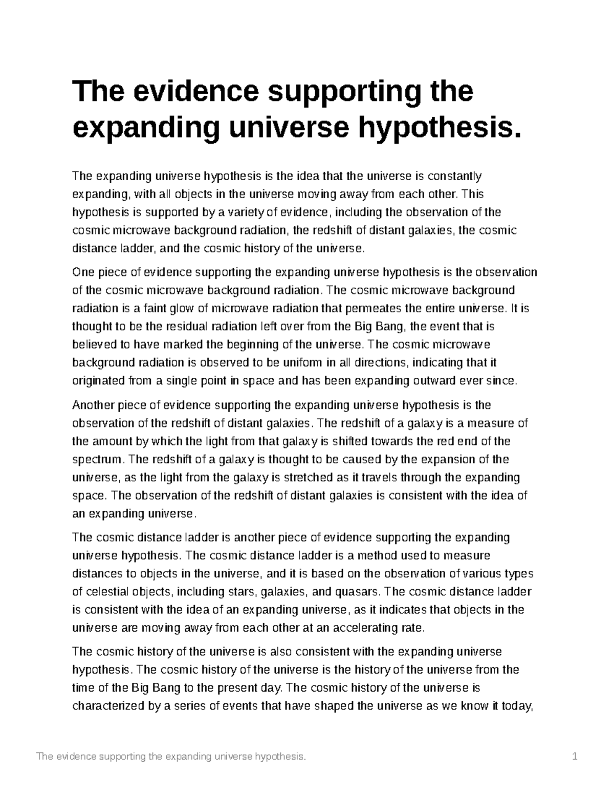 The evidence supporting the expanding universe hypothesis - 1 The ...