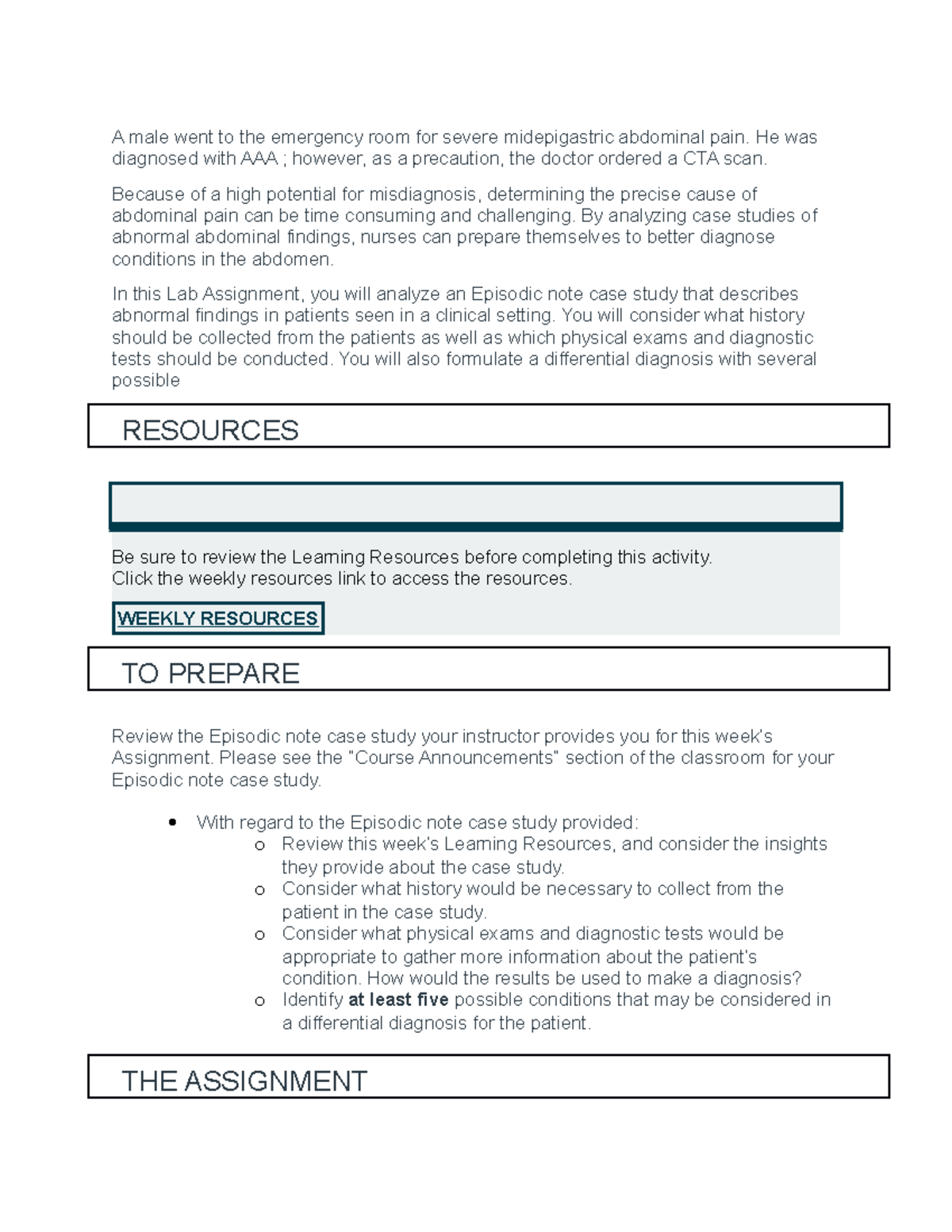 Week6 - none - A male went to the emergency room for severe ...