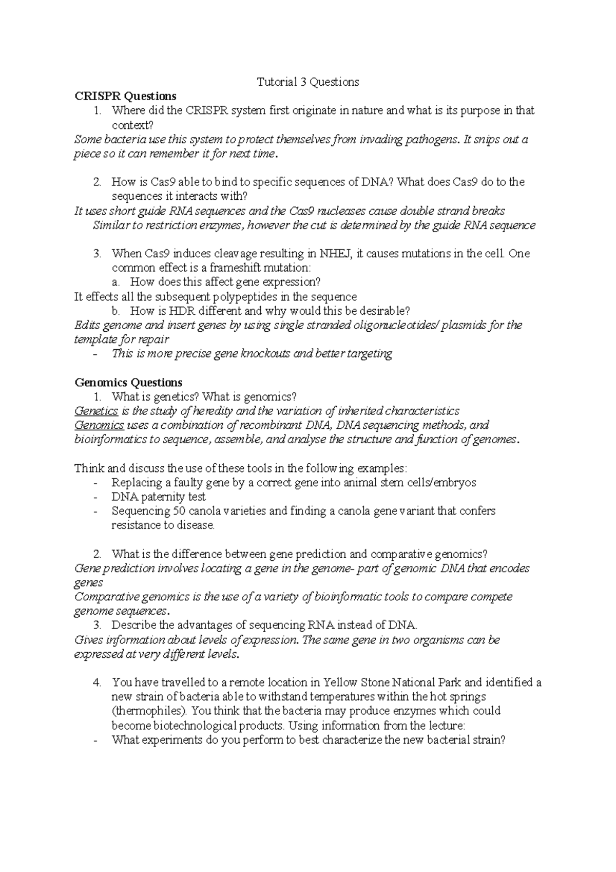 Tutorial 3 Questions - Tutorial 3 Questions CRISPR Questions Where did ...
