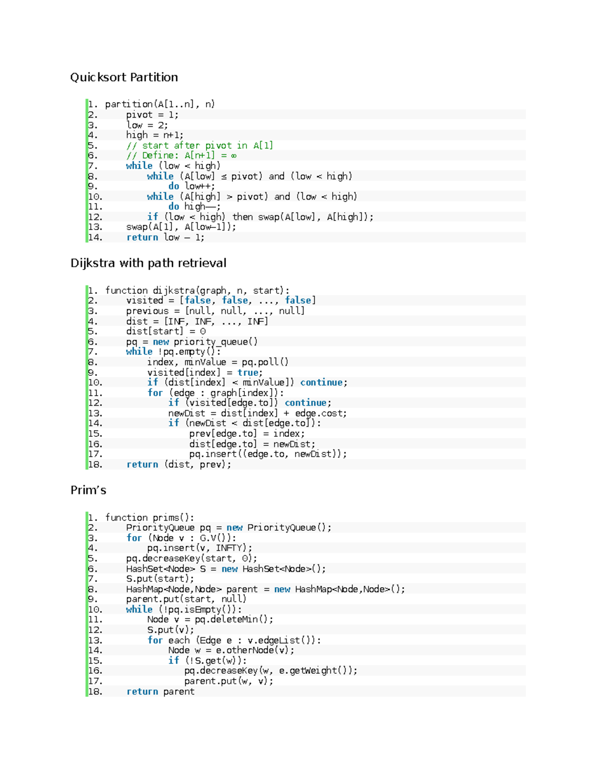 CS2040C Finals Help Sheet - Quicksort Partition partition(A[1.], n) pivot = 1; low = 2; high ...