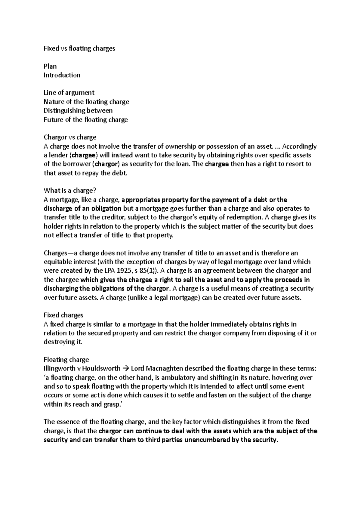 Fixed vs floating charges - Fixed vs loaing charges Plan Introducion ...