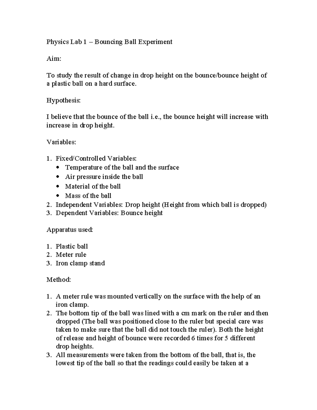 167273527 Physics Lab 1 Bouncing Ball Hardik - Physics Lab 1 – Bouncing ...