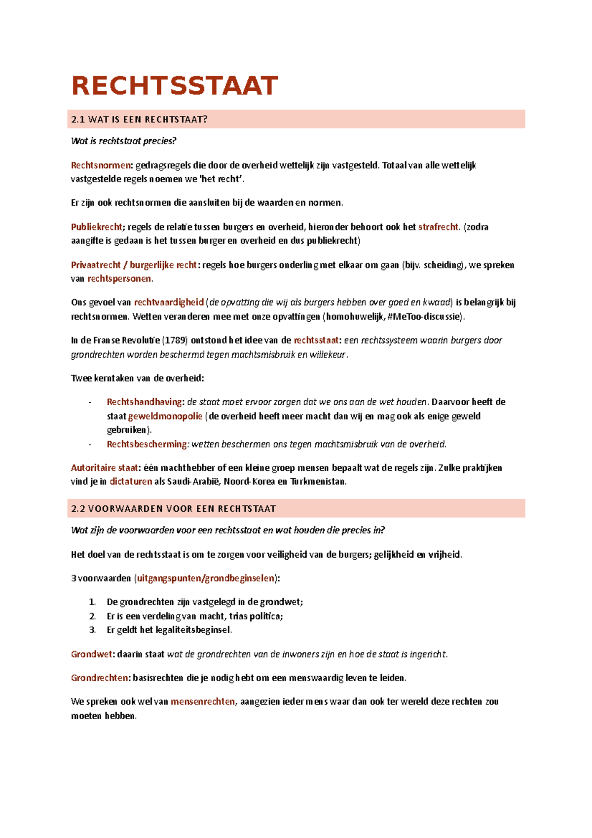 Rechtstaat, paragraaf 1 tot en met 7 met begrippen - RECHTSSTAAT 2 WAT ...