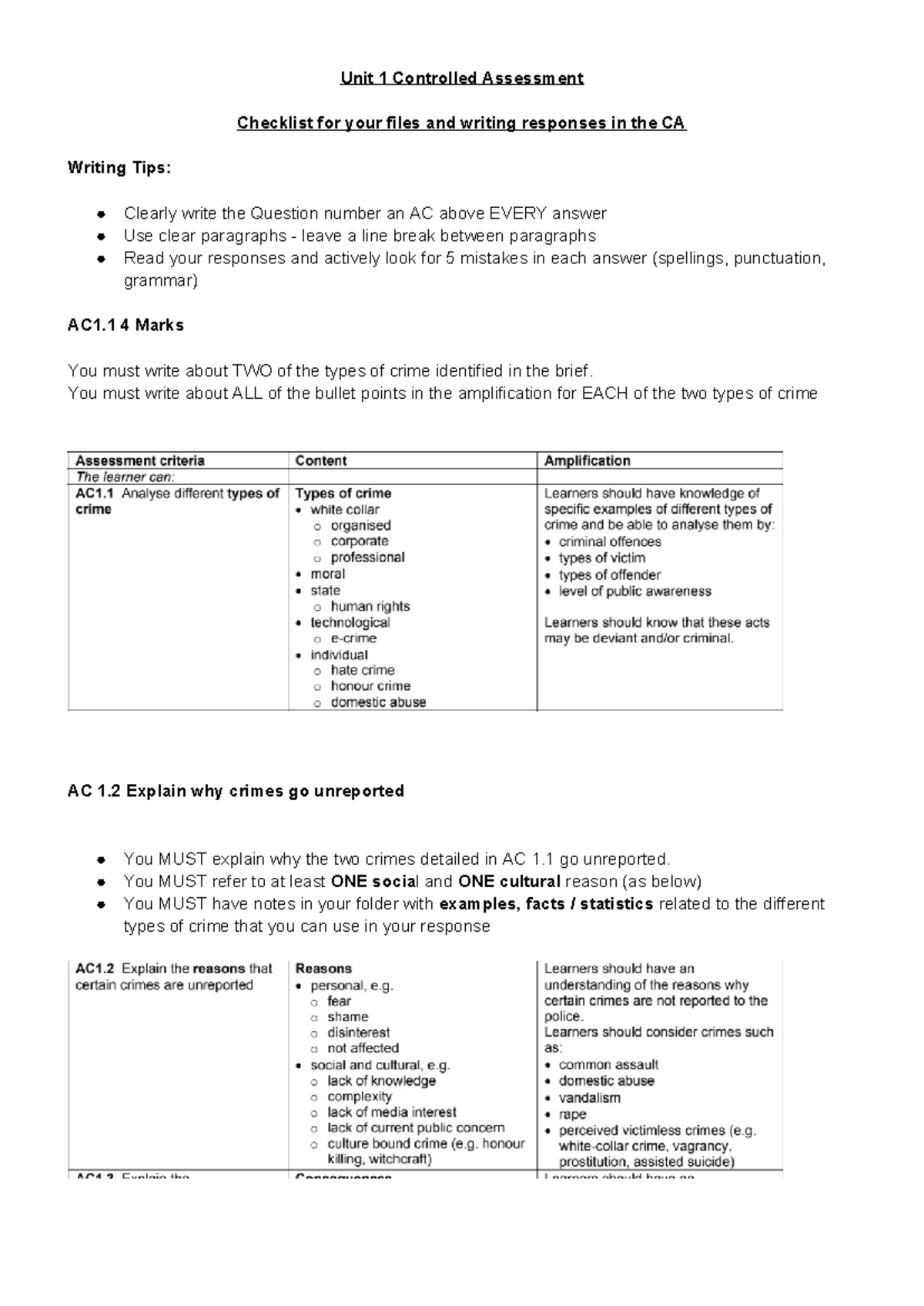 Unit 1 Controlled Assessment advice - Unit 1 Controlled Assessment ...