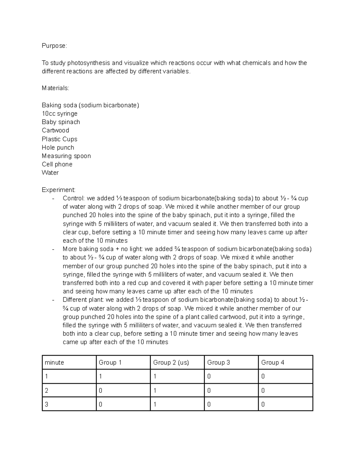 Photosynthesis lab write up - Purpose: To study photosynthesis and ...