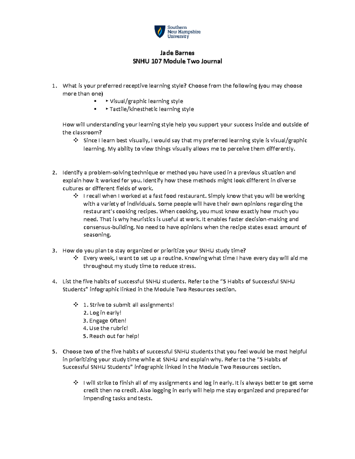 SNHU 107 Module Two Journal ( Jadebarnes) - Jade Barnes SNHU 107 Module ...