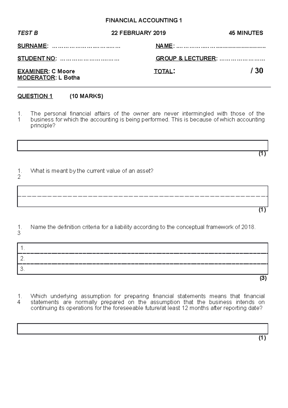 FA1 Class TEST 1(B) FEB 2019 QP ONLY - FINANCIAL ACCOUNTING 1 TEST B 22 ...