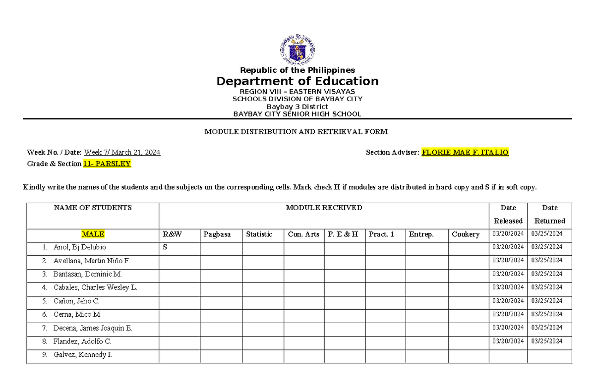 Parsley Retrival OF Modules - Republic of the Philippines Department of ...