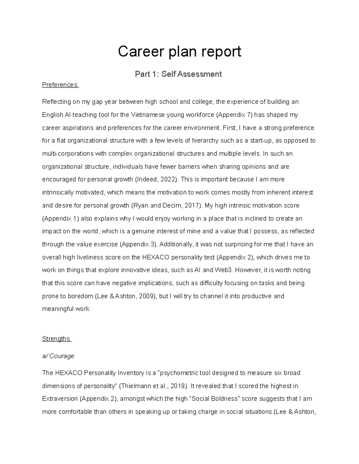 Career Plan Report - DI mark assignment - Career plan report Part 1 ...