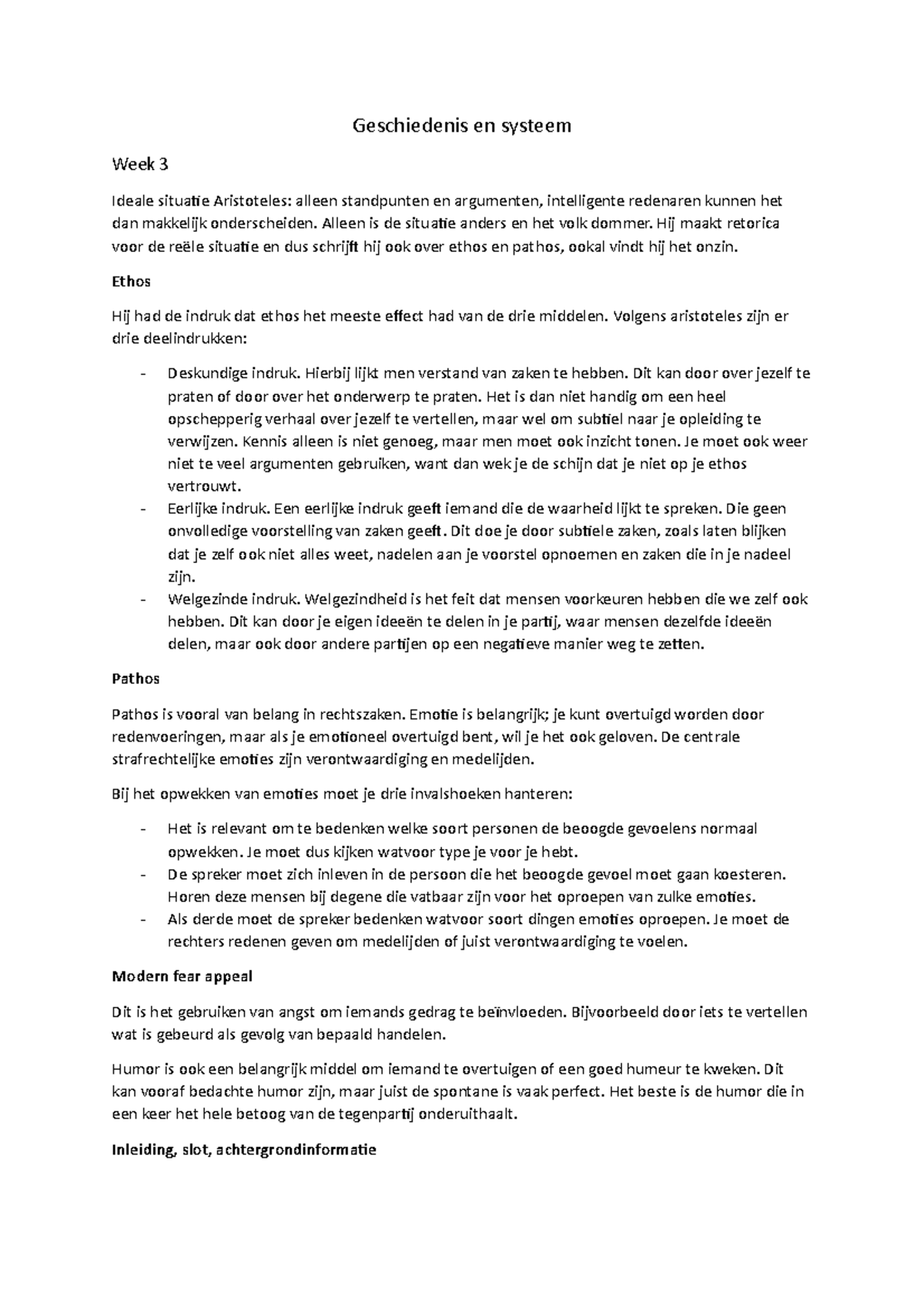 Samenvatting geschiedenis en systeem - Geschiedenis en systeem Week 3 ...