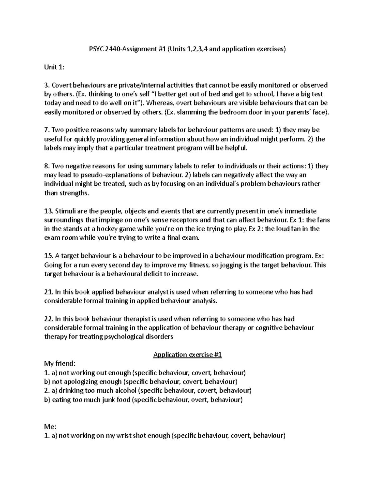 PYSC 2440-Assignment 1 - PSYC (Units 1,2,3,4 and application exercises) Unit 1: 3. Covert ...