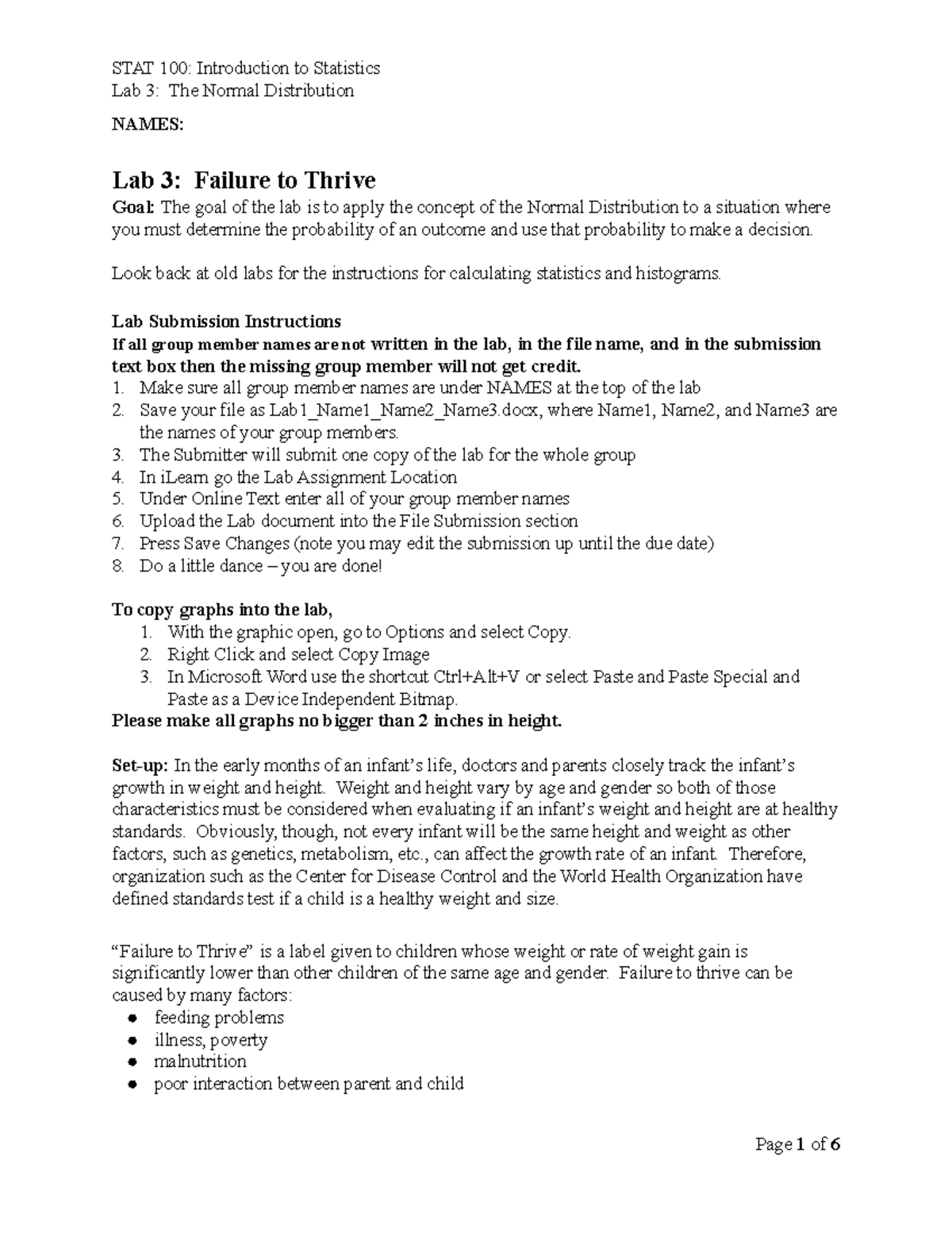 Lab3 Normal Distribution - Lab 3: The Normal Distribution NAMES: Lab 3 ...