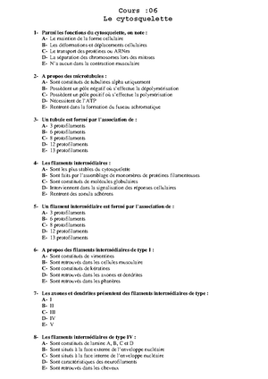 QCM Cytosquelette - medecine - QCM : Cytosquelette Première Partie : 1 ...