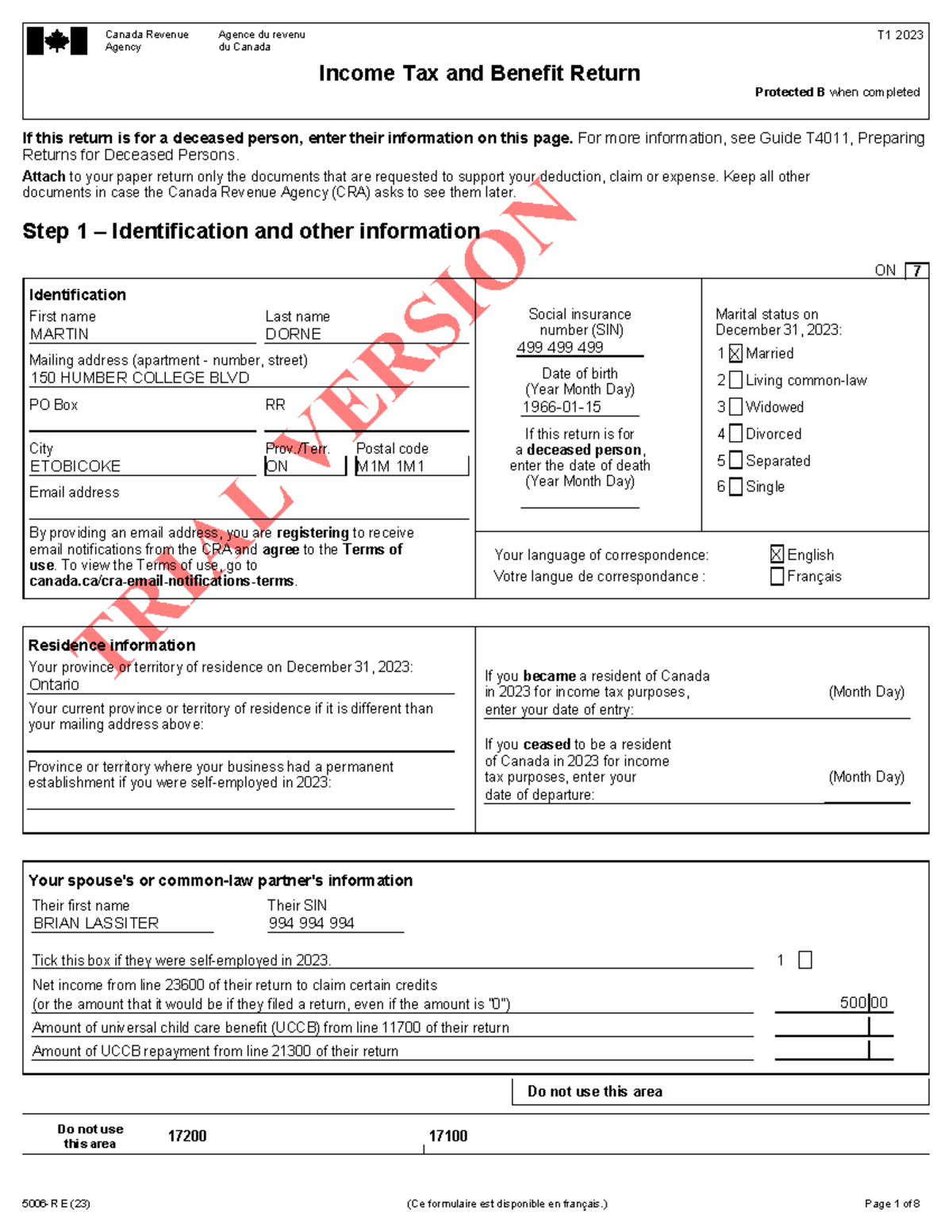 Dorne, Martin T1 solution - TRIAL VERSION Canada Revenue Agence du ...
