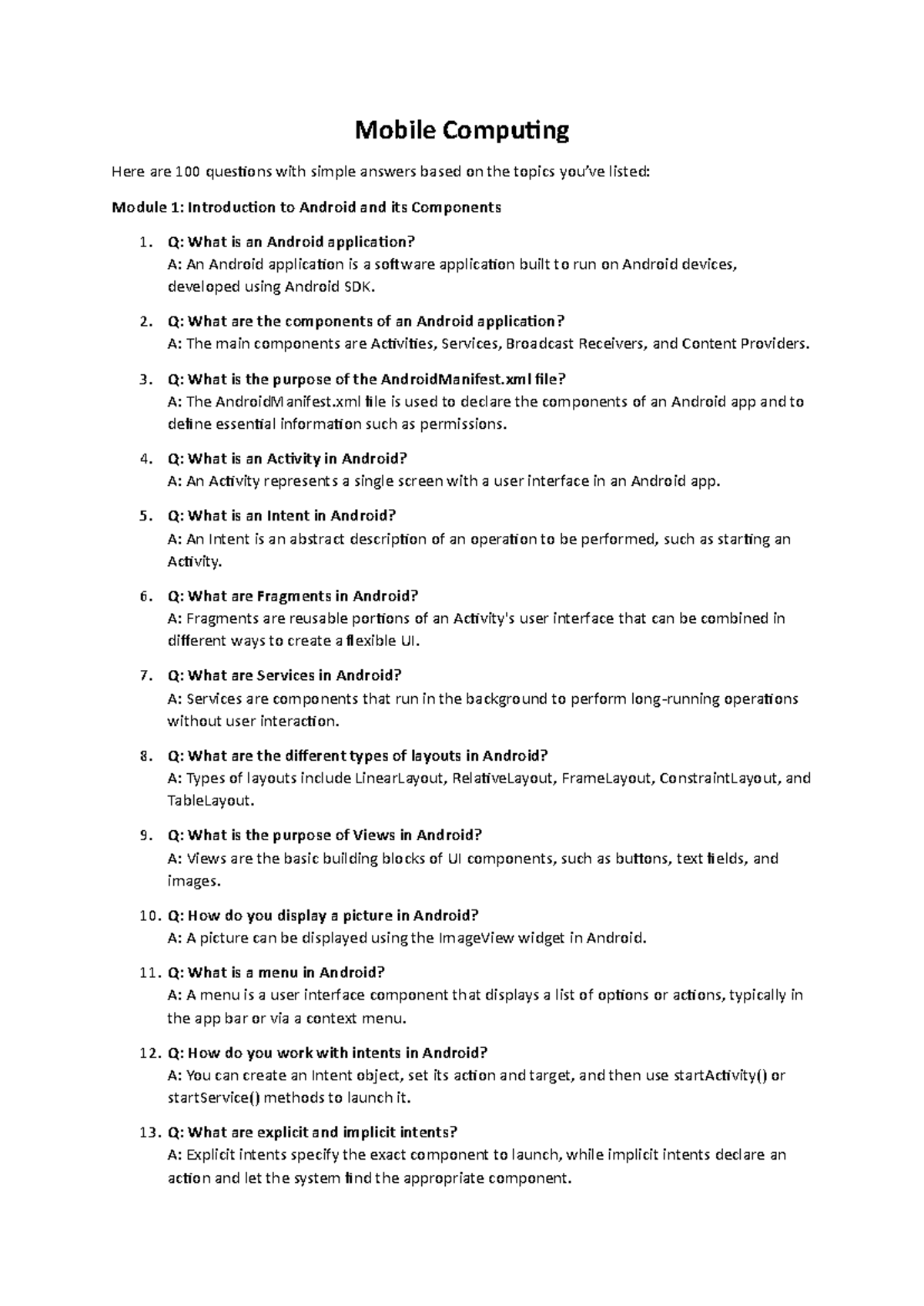 Mobile Computing - Mobile Computing Here are 100 questions with simple answers based on the ...