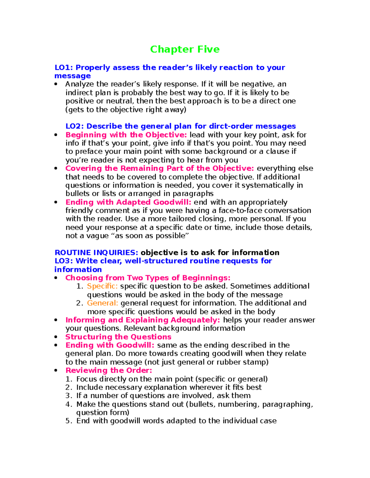 Chapter 5 - study guide - Chapter Five LO1: Properly assess the reader ...
