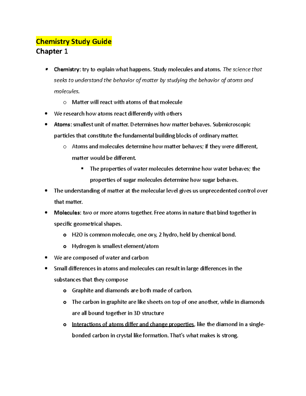 Chemistry Study Guide - Chemistry Study Guide Chapter 1 Chemistry: try ...