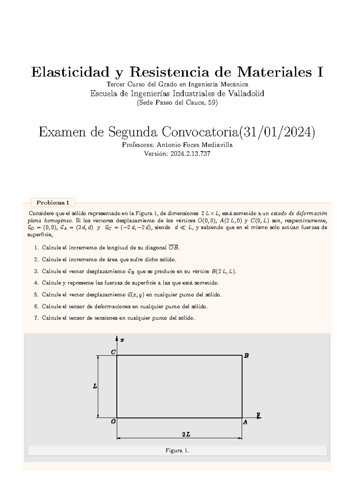 240131-Examen 31-01-2024 - Elasticidad y Resistencia de Materiales I Tercer Curso del Grado en ...
