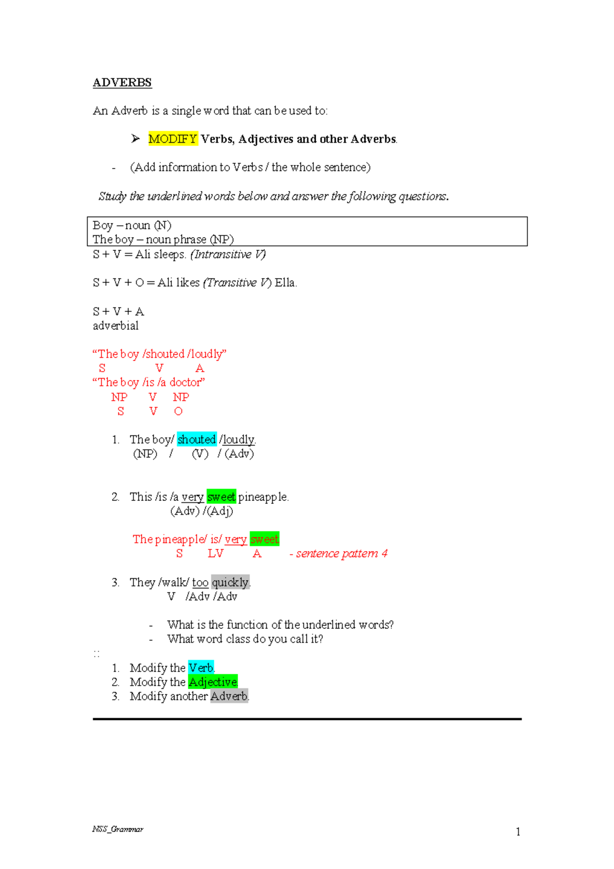 Adverbs - Notes - ADVERBS An Adverb is a single word that can be used ...